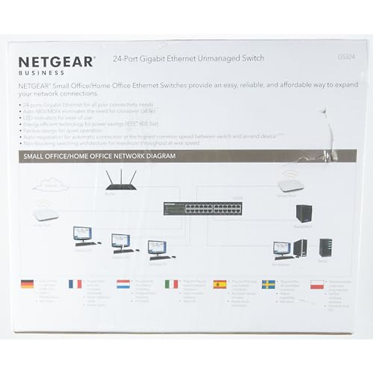NETGEAR 24-Port Unmanaged Gigabit Ethernet Switch (GS324) - Desktop, Wall or Rack Mount, Quiet Operation