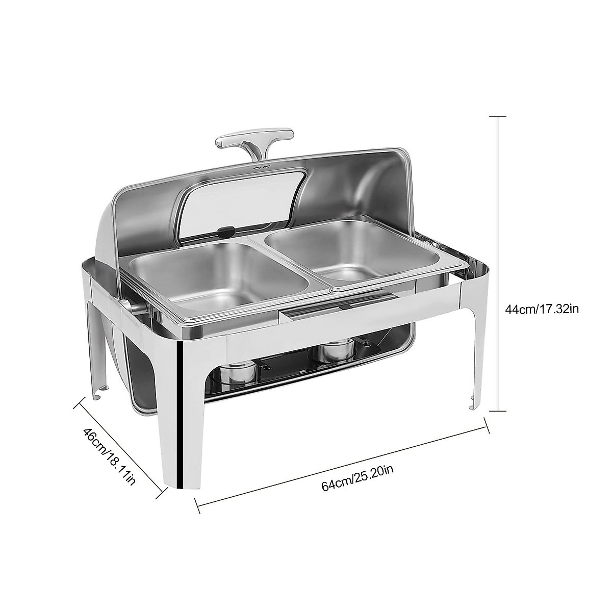 14.26Qt Chafing Dish Buffet Set, Stainless Steel Chafing Server Set with Clear Lid&2 Trays&Handle&Thickened Support Feet, for Food Warmer Parties Buffets