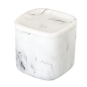 Vigar Zense Collection White Marble Square Toiletries Container Box with Lid, Holder for Cotton Balls and Hair Accessories, for Modern Luxury Bathroom and Bedroom, Fine Polyresin Stone