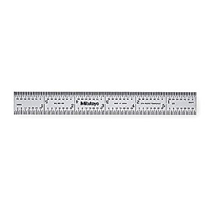 Mitutoyo 182-101, Steel Rule, 6" (4R), (1/8, 1/16, 1/32, 1/64"), 3/64" Thick X 3/4" Wide, Satin Chrome Finish Tempered Stainless Steel