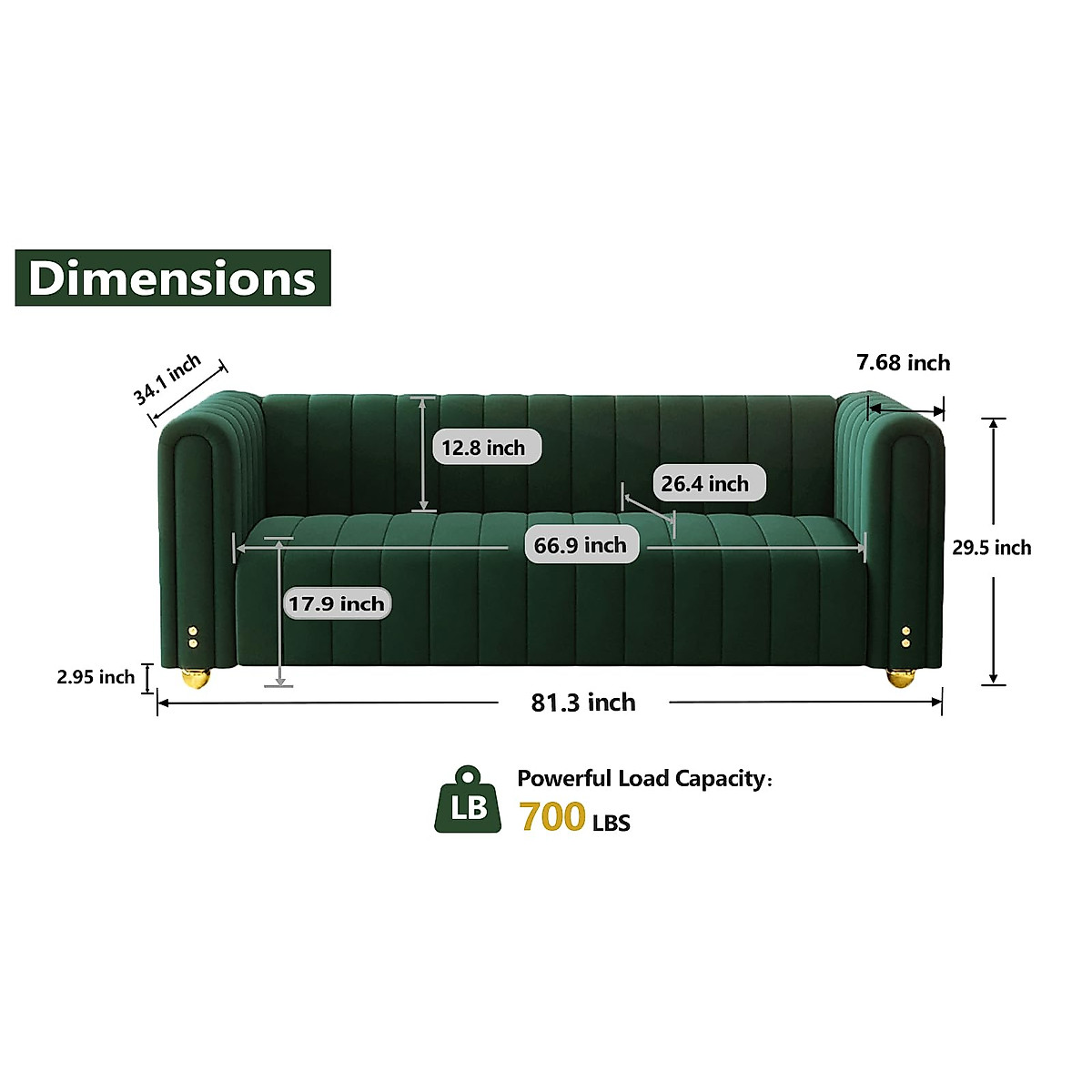 81.3'' Green Velvet Modern Mid Century Deep Seat Sofa, Oversized 3-Seater Loveseat Comfy Couch for Living Room and Apartment Furniture