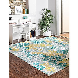Unique Loom Azalea Collection Area Rug - Encore (Square 7' 10" x 7' 10", Blue/Ivory)