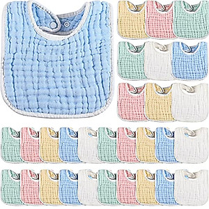 30 Pcs Muslin Baby Bibs Muslin Cotton Bibs for Baby Girls and Boys, Baby Bandana Drool Bibs Absorbent Newborn Teething Bibs 6 Layers Muslin Bibs with Snap Button for Infant Teething and Drooling