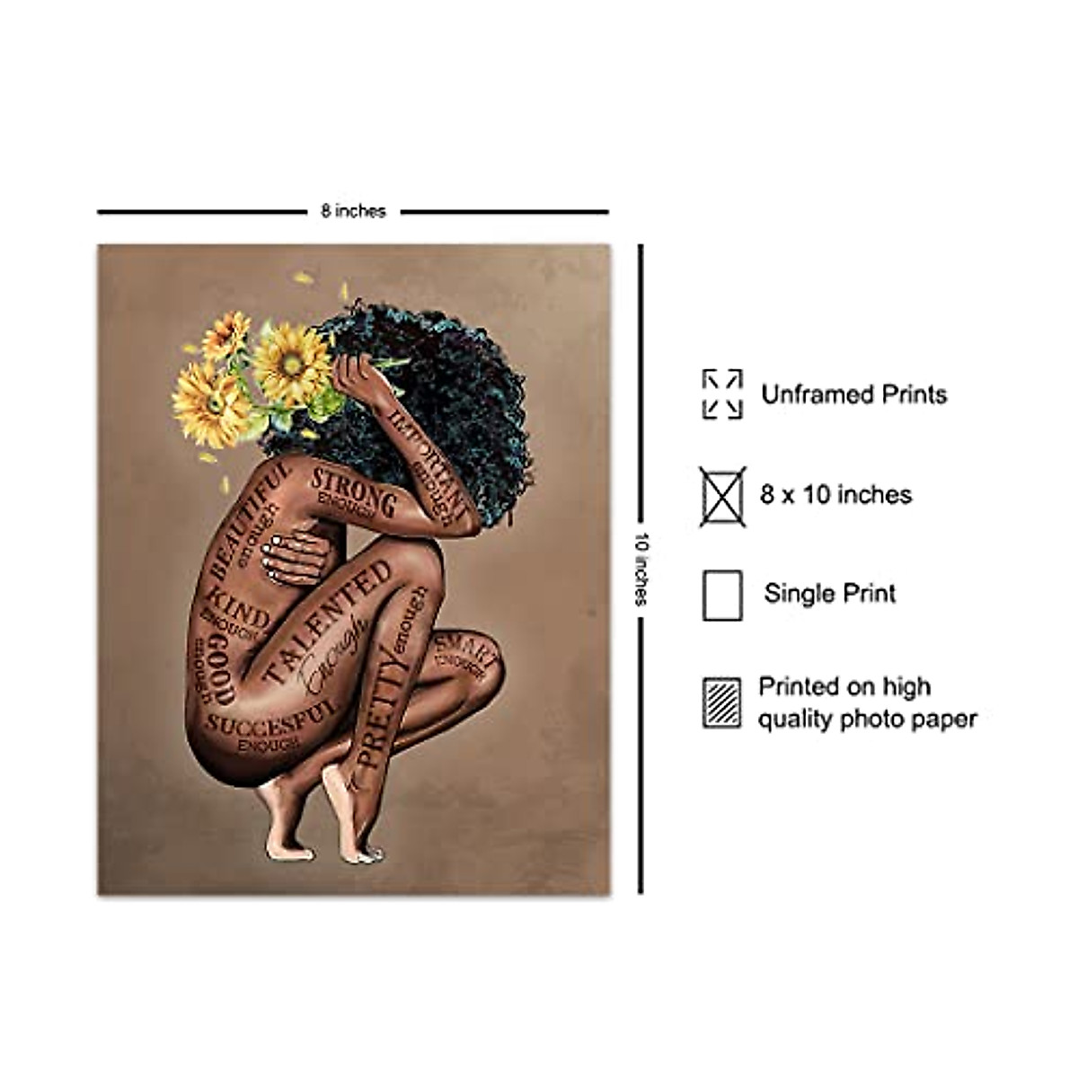 Black women Wall Art & Decor - Black Art - African American Wall Art - Afro Black Woman Wall Art - African American Women Wall Art - I Am - Positive affirmation Black Girl Magic Poster - UNFRAMED 8x10