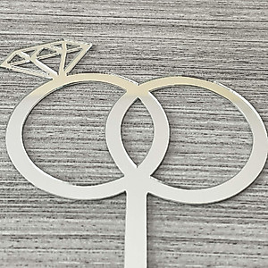 JIEEIN Diamond Ring Cake Topper, Mirror Silver Acrylic Cake Topper for Engagement/Wedding/Bridal Shower/Valentine Party Decoration