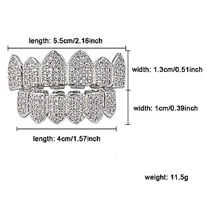 JINAO Diamond Grillz 18K Gold Plated Grills for Your Teeth Macro Pave CZ Iced Out Grill for Men Women With Extra Molding Bars Included (Silver set)