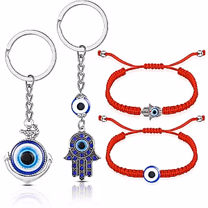 4 Pieces Evil Eye Keychains for Car Keys,Turkish Blue Evil Eye Keychain,Charms Pendants Crafting Glass Keychain with Keyring Hanging Ornament Jewelry Accessories Amulet for Women Good Luck