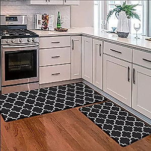 IO Anti Fatigue Mat Set of 2 Cushioned Standing Desk Mat and Kitchen Rug - Stain Resistant Waterproof and Non-Slip - Kitchen Office Home Sink Laundry - Black