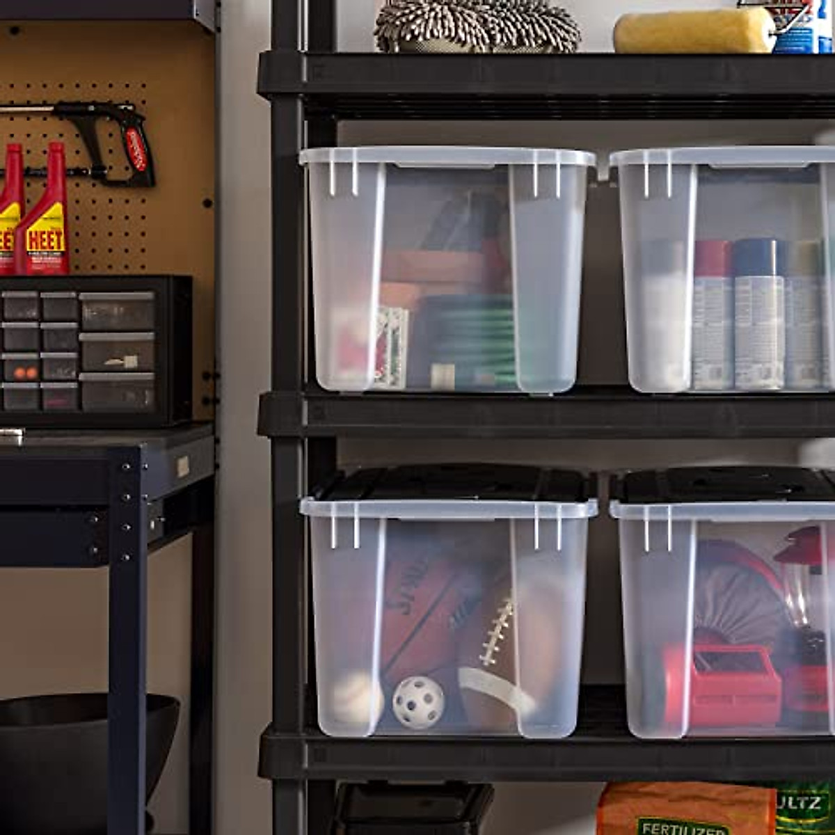 IRIS USA 50.72qt Clear View Wing-lid Plastic Storage Organizing Container Bin, Clear/Black