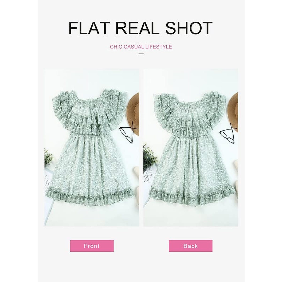 Dokotoo Women's Ladies Dresses Spring Summer Off The Shoulder Elastic Empire Waist Floral Bohemian Ruffle Chiffon Summer Dress for Women Green Large