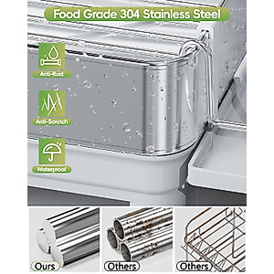 LIONONLY Dish Drying Rack, 304 Stainless Steel Dish Drainers for Kitchen Counter, Durable Dish Strainer with 360° Rotatable Spout, Glass Holder, Utensil Holder, Saving-Space Kitchen Organizer, Grey