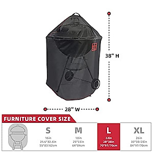 Turtle Life Round BBQ Grill Cover, 22inch Durable Waterproof Rip Resistant UV Resistant for Charcoal Kettle Grill, Dia27 x 38" H