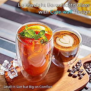 Bivvclaz Double Walled Glass Coffee Mugs, 2-Pack 15 Oz Borosilicate Glass Coffee Cups, Thermo Insulated Glass for Latte Cappuccino Americano Tea milk Beverage, Clear
