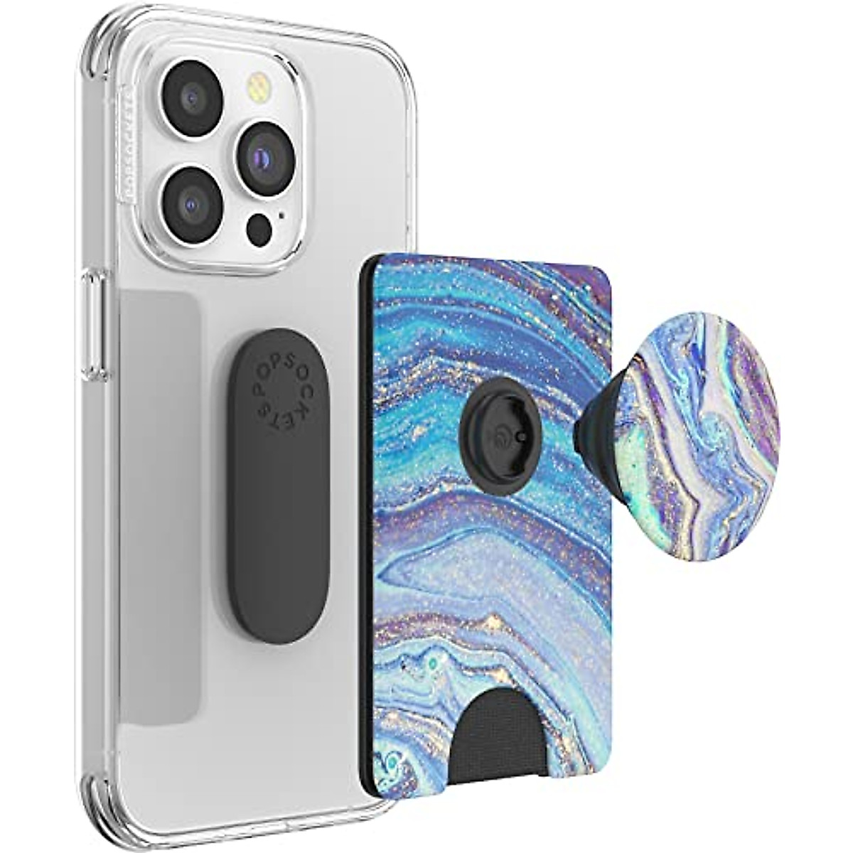 PopSockets Phone Wallet with Expanding Phone Grip, Phone Card Holder - Lilac Agate