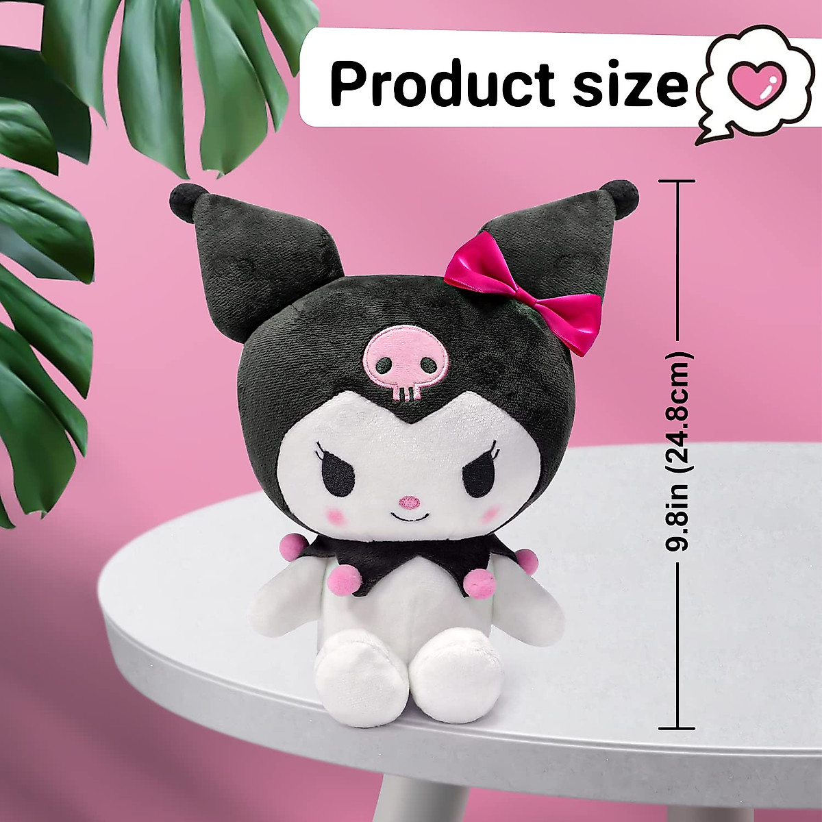 Kawaii Anime Plush Doll 10", Cartoon Stuffed Animal Figure Pillow Toy,Super Cute Plushies Gift for Girls Teens Fans Birthday Decoration (Black Kuro)