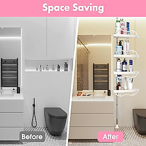 Usnipoya Corner Shower Caddy, Rustproof ABS Shower Shelves with 32-125 Inch Steel Poles, Drill Free Shower Organizer, 4 Layer Adjustable Shelves with Tension Pole, Large Shower Storage, Silver