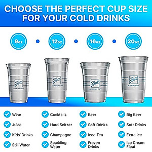 Ball Aluminum Cup Recyclable Party Cups, 16 oz. Cup, 30 Cups Per Pack