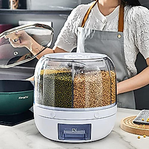 Enfudid Food Grain Storage Container Large Capacity 6-Grid Rice Dispenser, Rotatable Sealed Grain Food Storage Box Rice Bucket Dry Food Fruit Box Kitchen Storage Bucket for Home Kitchen