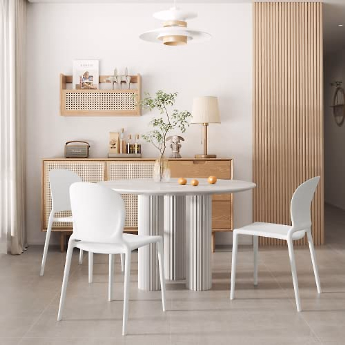 LESHI Dining Chair Modern Kitchen Dining Room Chairs Minimalist Style Creative Design- Set of 2, Premium Plastic, White