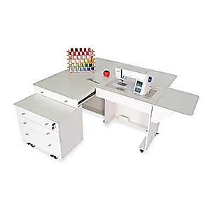 Arrow K8811 Kangaroo Sewing Cabinet for Sturdy Sewing, Cutting, Quilting, and Crafting with Joey II 3 Drawer Storage Cabinet, Portable with Wheels, White Ash Finish