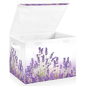 Kigai Collapsible Lavender Flowers Storage Basket with Lids and Handles,Storage Bins for Shelves Closet Bedroom,Office Storage
