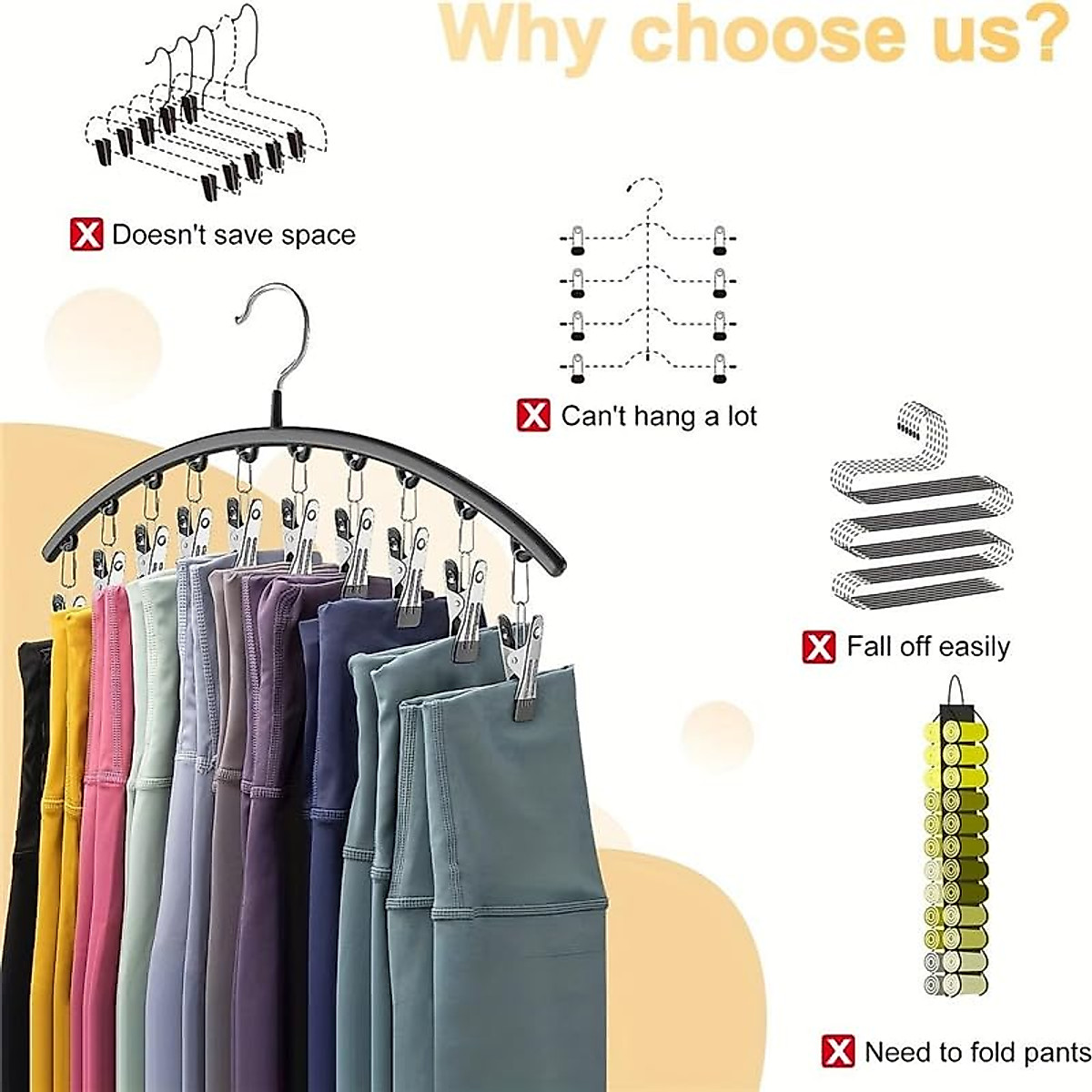 HEAVYSEVEN Stainless Steel Hanger Drying Socks Hanger with Clips Household Hanging Clothes Balcony Windproof Rack with Clamp Household Space Saving Storage Organizer (1pc)