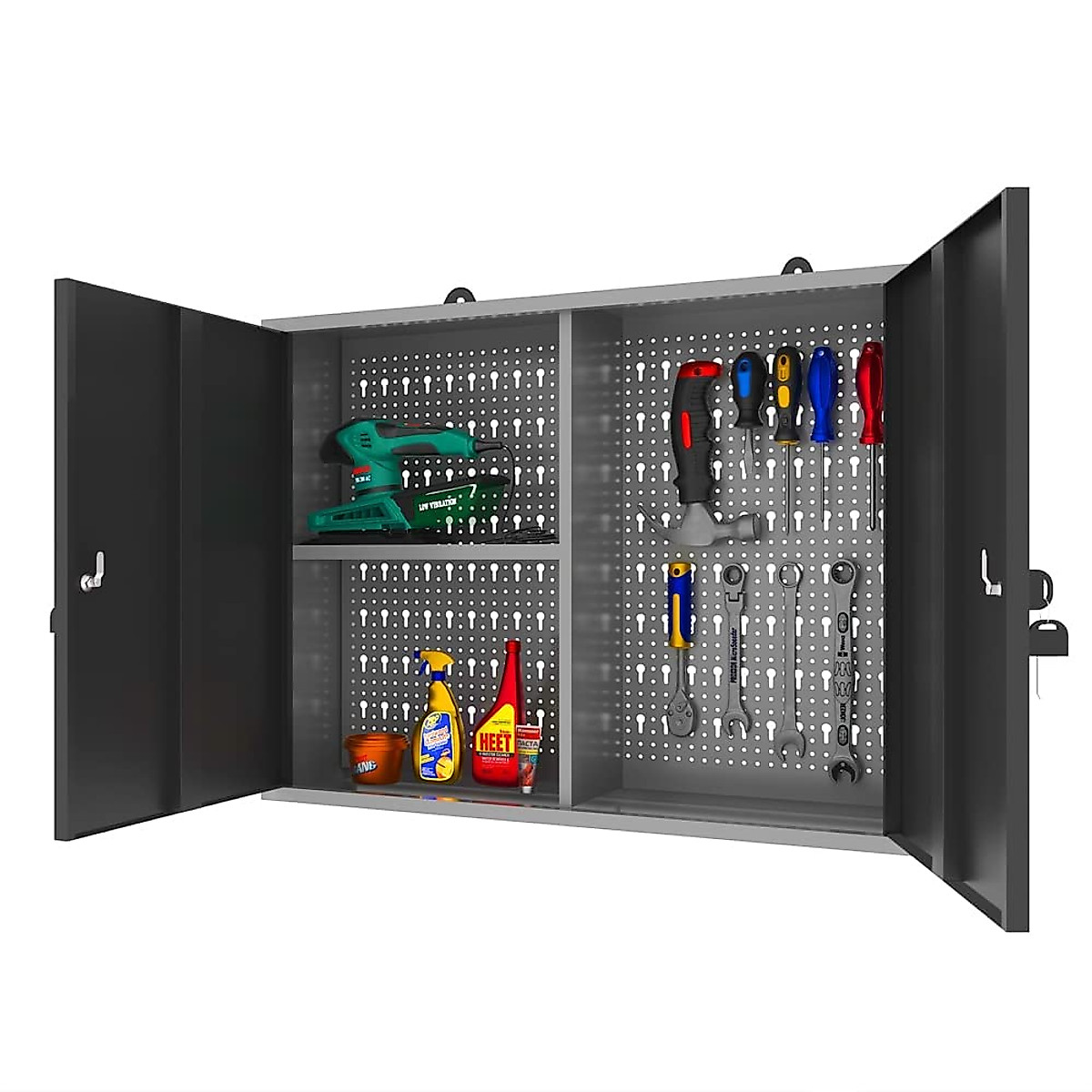 JZD Metal Storage Hanging Cabinets, Steel Wall Mounted Garage Tool Cabinet, Black & Grey