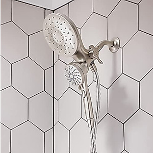 Moen Engage Magnetix Spot Resist Brushed Nickel Multi-Function Handshower and Rainfall Shower Head Trim Combo with Shower Handle, Tub Spout, Metal Hose and Valve, 82304SRN