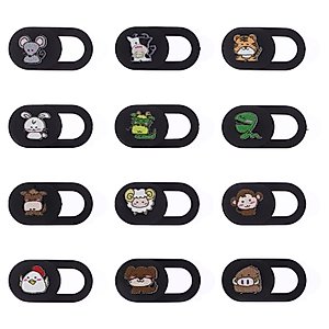 Mobestech Laptop Camera Cover Slide Slim Laptop 12pcs Animal Camera Cover Slide Phone Webcam Slider Camera Cover Webcam Cover Slide for Laptop Privacy Cover Sliding Black PC Stickers Computer Camera