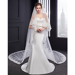 EllieHouse Women's 2 Tier Cathedral Lace White Wedding Bridal Veil With Comb L01WT