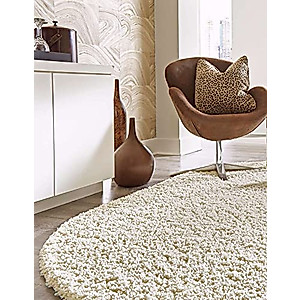 Unique Loom Solid Shag Collection Area Rug (8' x 10' Oval, Pure Ivory)