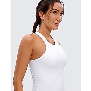 CRZ YOGA Butterluxe Womens Workout Racerback Tank Top High Neck Athletic Camisole Tanks Running Sleeveless Tops Gym Shirts White Medium