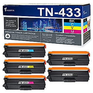 TN-433 TN433 Toner Cartridge HUAYA Compatible Replacement for Brother DCP-L8410CDW HL-L8260CDW L8360CDW MFC-L8360CDW L8690CDW Printer, 5 Pack (2BK+1C+1Y+1M) Color Toner