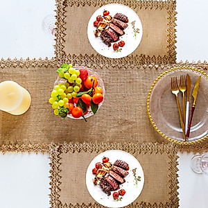 Boho Placemats with Jute Lacy Set of 4,Burlap Placemats Farmhouse Dinner Table Mats Washable Linen Cafe Palce Mat Heat-Resistant Placemat for Dining Table Kitchen Parties