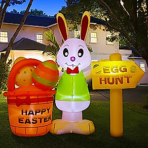 6FT Easter Inflatable Outdoor Decorations Easter Inflatable Bunny and Eggs Basket with Led Lights Blow Up Yard Decorations for Holiday Party (Easter Bunny)