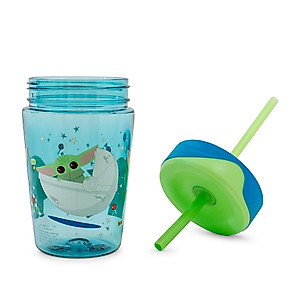 Silver Buffalo Star Wars: The Mandalorian Grogu Kids Plastic Travel Tumbler With Spill-Resistant Lid and Reusable Straw | Holds 18 Ounces