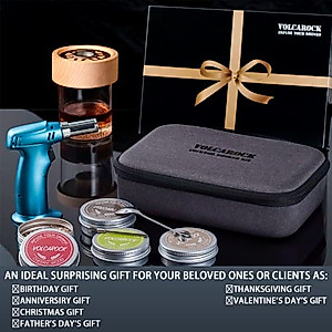 VOLCAROCK Wooden Cocktail Smoker, Home Bartender Kit with Carry Case, Torch Included, Wood Chip Infuser Smoker, Ideal Father's Day Gift, Luxury Bar Set for Old Fashioned, Whiskey, Manhattan and More
