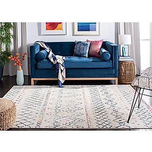 SAFAVIEH Madison Collection Area Rug - 8' x 10', Ivory & Dark Blue, Moroccan Boho Distressed Design, Non-Shedding & Easy Care, Ideal for High Traffic Areas in Living Room, Bedroom (MAD798B)