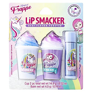 Lip Smacker Magical Frappe Collection 3 Pack Beverage Lip Balm - Moisturizing, Soothing Unicorn & Mermaid Delight/Magic
