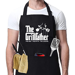 XBPDMWIN Grill Apron BBQ Aprons for Men Dad - The Grillfather - Funny Kitchen Chef Cooking Grilling Apron with 2 Pockets - Birthday Father's Day Christmas Gifts for Dad Husband