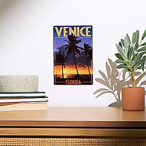 Lantern Press 6x9 Inch Wood Sign, Ready to Hang Wall Decor, Venice, Florida, Palms and Sunset