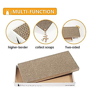 Cardboard Scratcher Pad Scratching post:Smartbean Cat Scratch Pad,Cat Scratching Post with Durable&High Density Cardboard, Indoor Toy for Cat, Double-sided Design For double life (16.5x7.9x1.2 inches)