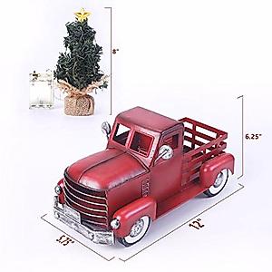 Pylemon Vintage Red Truck Christmas Decor with a Lit-up Removable Christmas Tree Wrapped Around by LED Lights String, Farmhouse Metal Pickup Truck Decor, Great Gift for Holiday Decorations