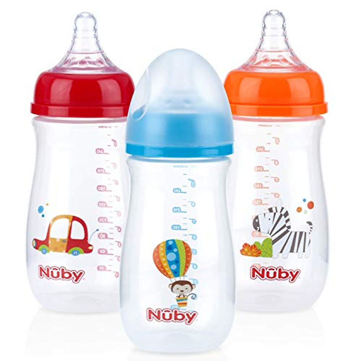 Nuby Tritan Wide Neck Non-Drip Bottles with Anti-Colic Air System: 9oz./ 270 Ml, 3 Pack, 3M+, Multi