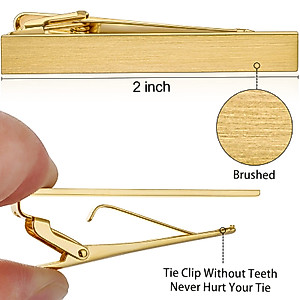 HAWSON Trendy Slide Clasp 7 Colors Tie Bar Clips Pin for Men Necktie Accessories with Gift Box (Gold)