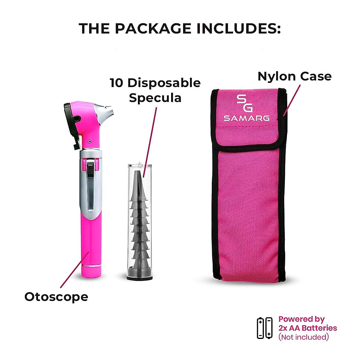 Mini Otoscope with Light Ear Infection Detector and Pocket Ear Scope | Suitable for Kids, Adults, Doctors - Available in Multiple Colors (Pink)