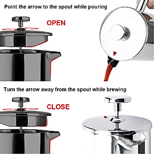 Secura French Press Coffee Maker, 304 Grade Stainless Steel Insulated Coffee Press with 2 Extra Screens, 17oz (0.5 Litre), Silver