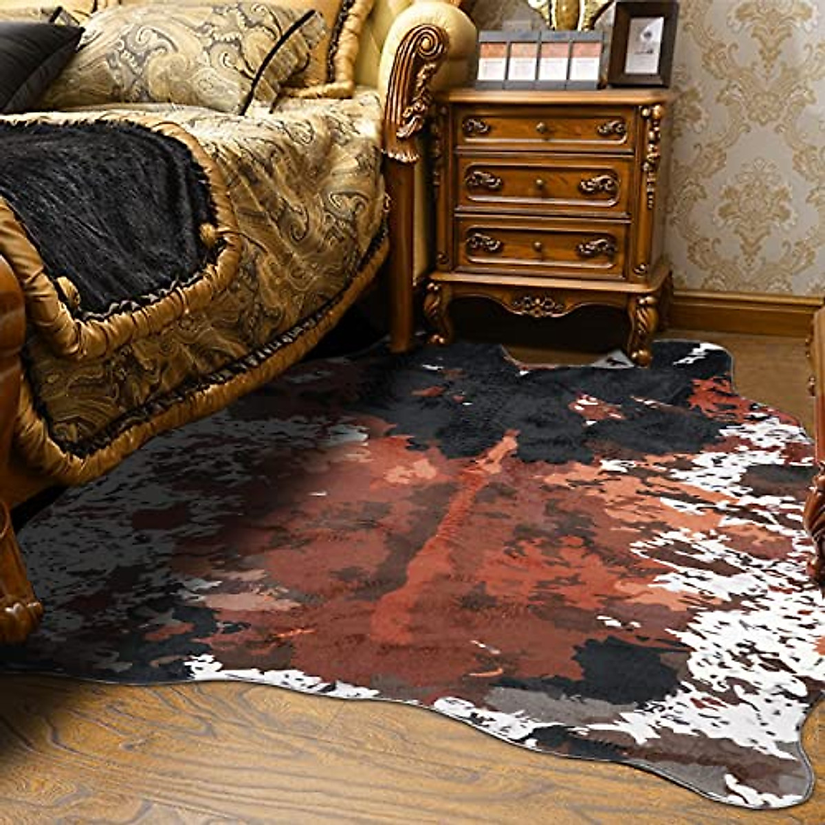 Hvqic Cow Print Rug - 66.4" L x 51.1" W Faux Cowhide Rug Large Cow Rug Western Decor for Living Room Bedroom Non-Slip Cow Print Room Decor