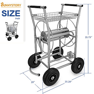 SUNNYSTORY All Metal Garden Hose Reel Cart with Metal Hose Guide System, Holds 150 Feet of 5/8 Inch Hose Cart with Solid Tires for Garden, Yard, Lawn