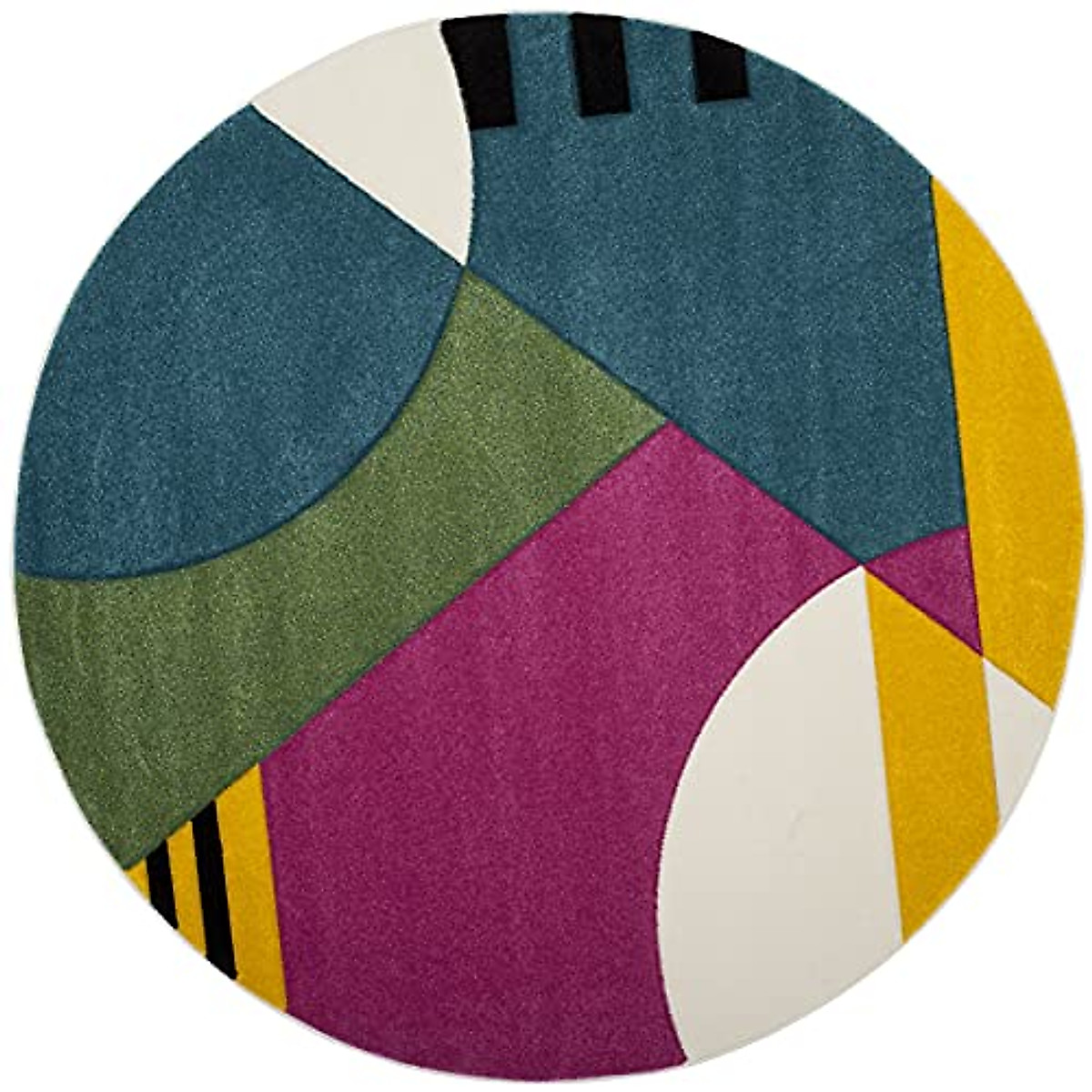 SAFAVIEH Hollywood Collection 6'7" Round Peacock Blue / Fuchsia HLW706C Mid-Century Modern Non-Shedding Dining Room Entryway Foyer Living Room Bedroom Area Rug
